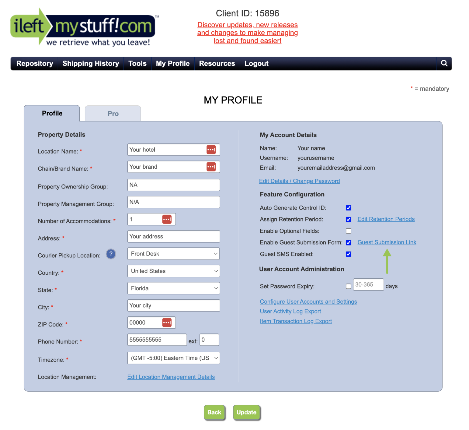 Reassure guests with a lost item submission form that reflects your brand
